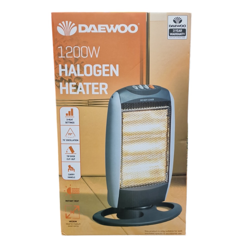 New Daewoo 1200w Oscillating Halogen Heater - Own4Less